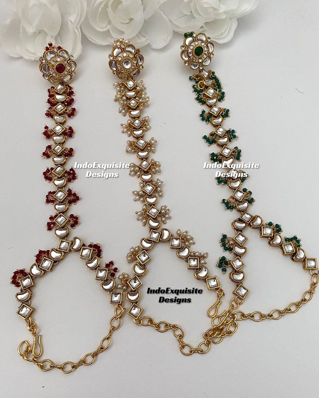 Elegant Kundan Hand Piece/hath Panja/ring Attached With Bracelet ...