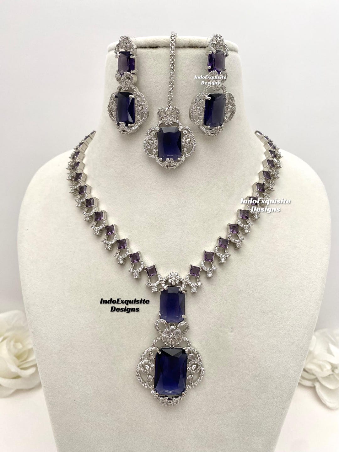 Nita Ambani Inspired American Diamond Necklace Set in Jamini Purple ...