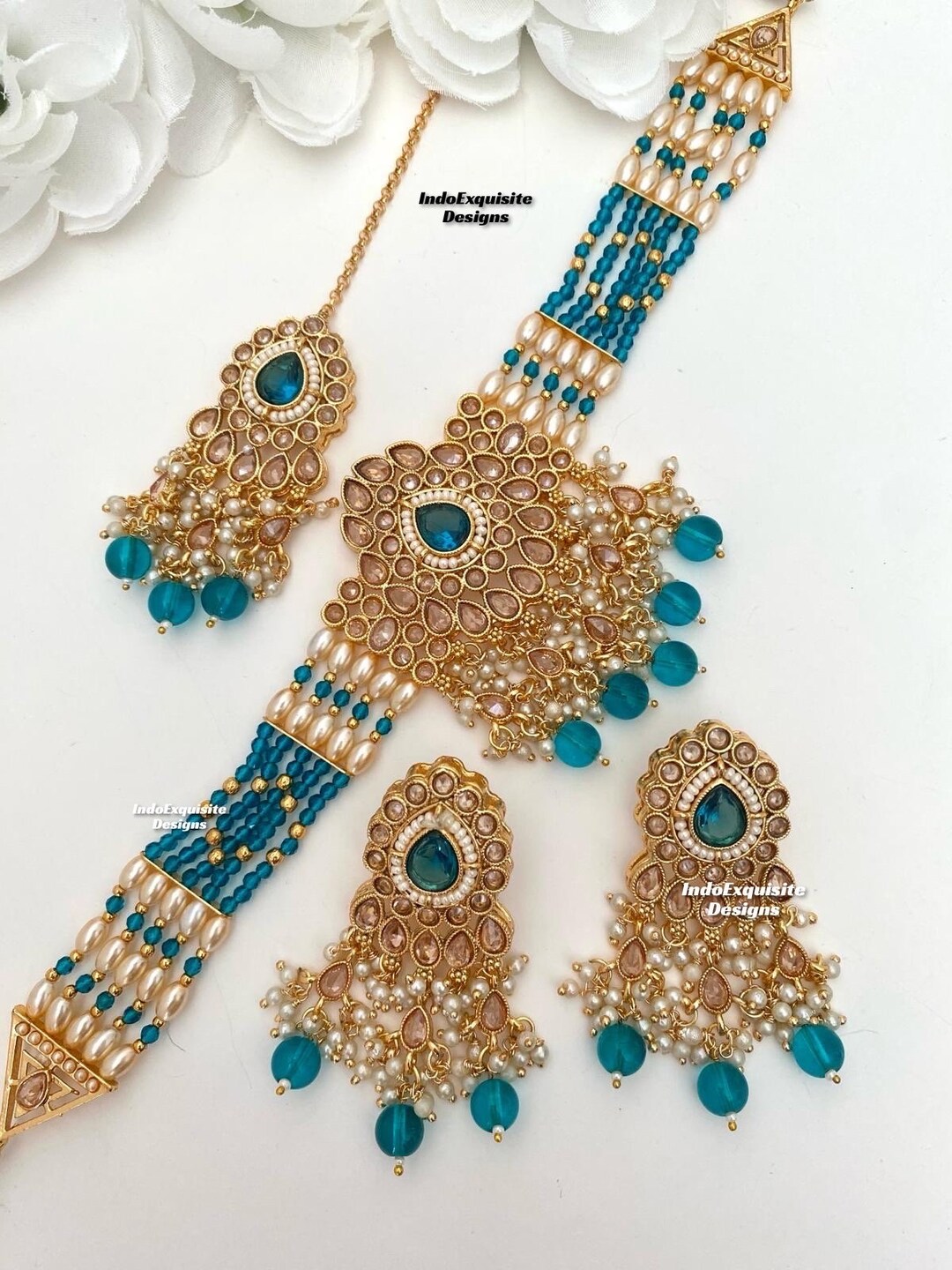Premium Quality Gold Plated Polki Pearls Choker Set/indian Jewelry ...