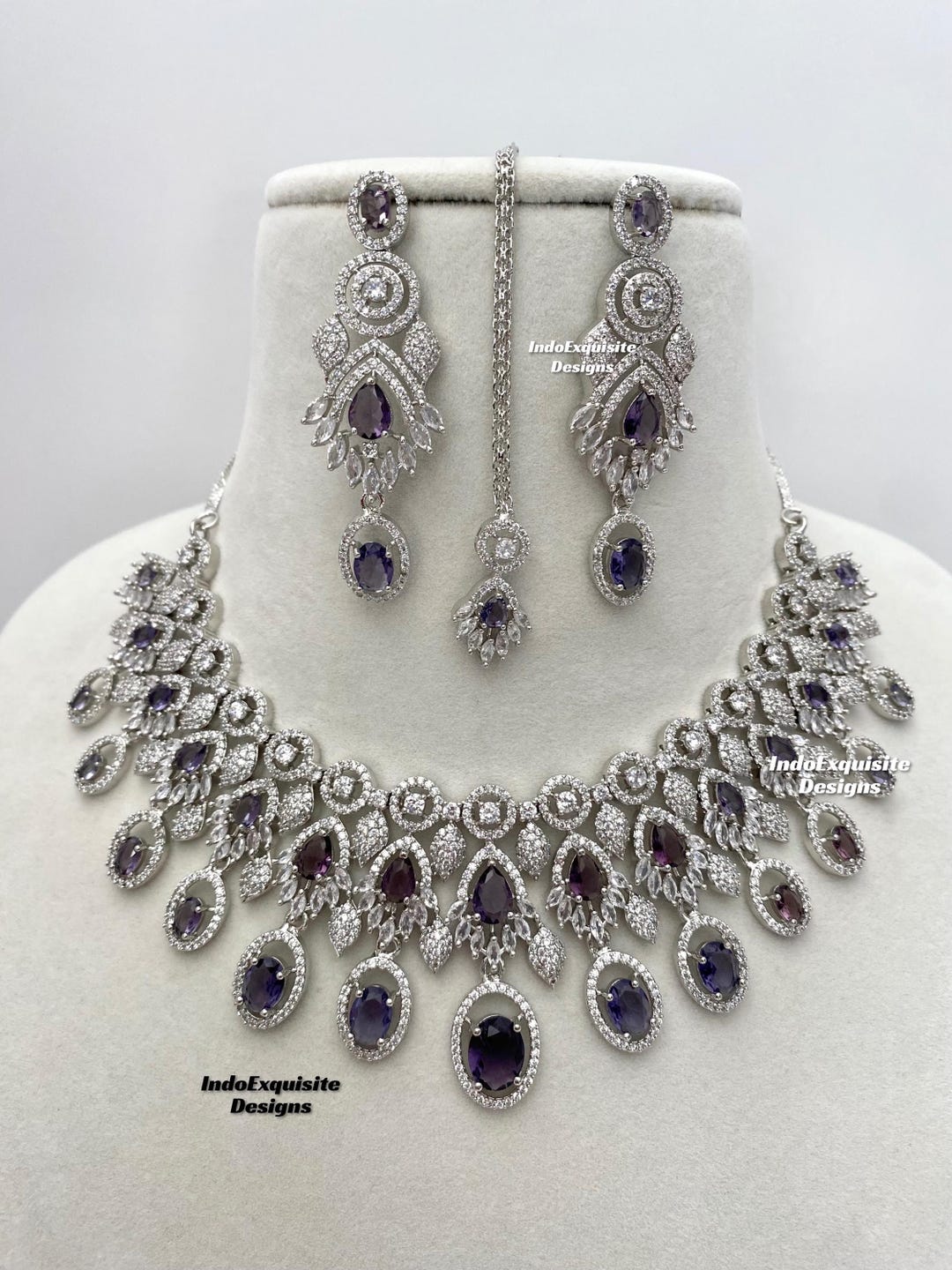 American Diamond Necklace Set/cz Necklace/indian Jewelry/ Reception ...