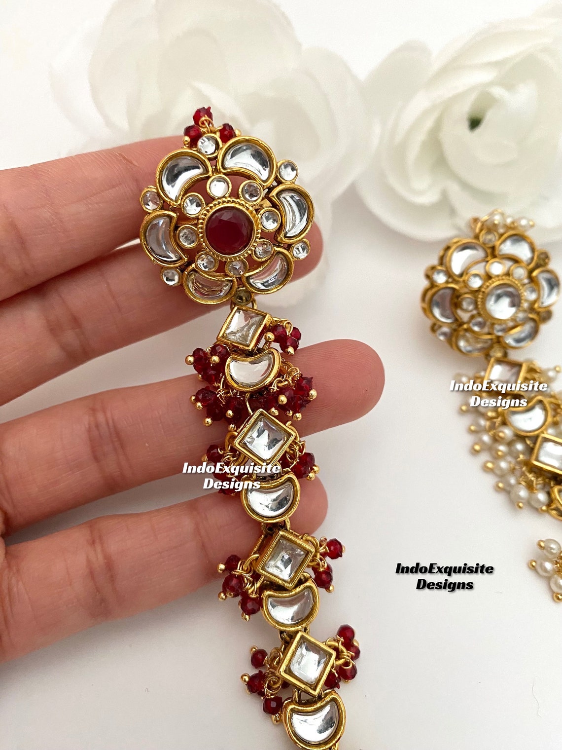 Elegant Kundan Hand Piece/hath Panja/ring Attached With Bracelet ...
