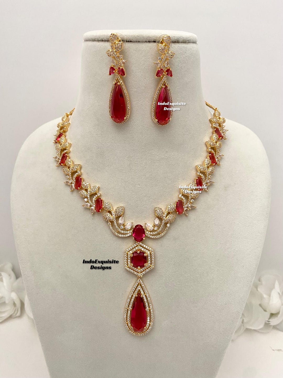 American Diamond Necklace Set in Gold Color/ CZ Necklace/ Reception ...