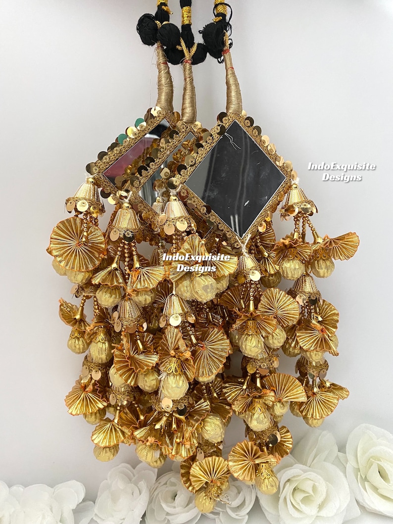 Indian/punjabi Golden and Multi Color Big Mirrors Heavy Look Paranda ...