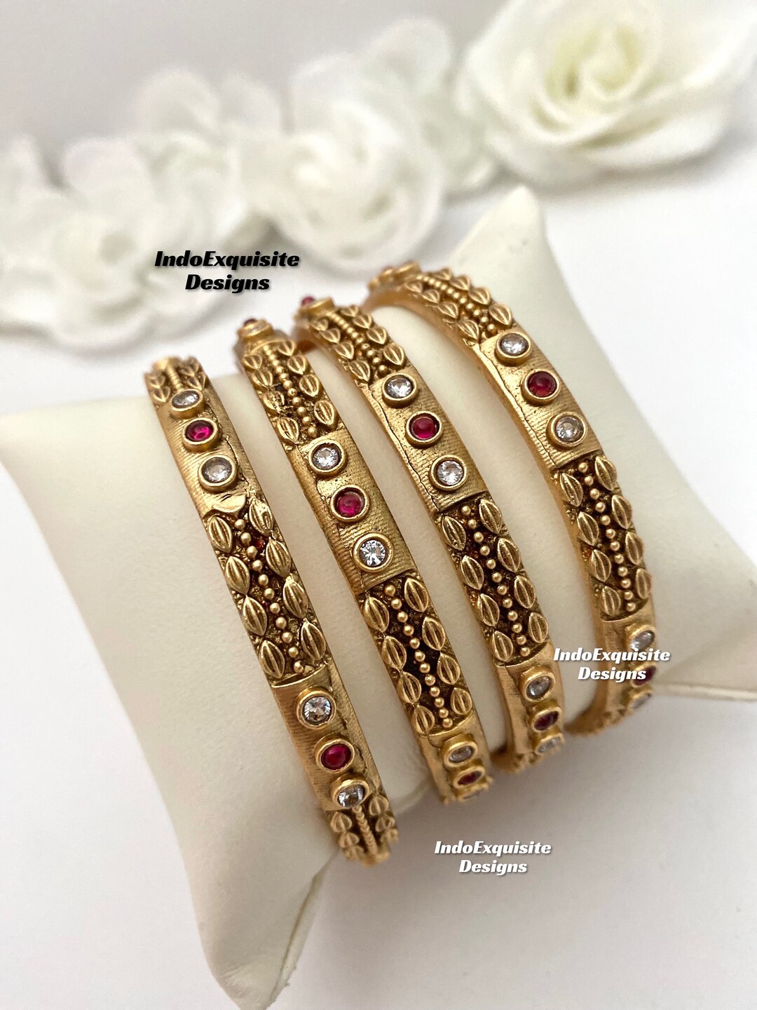 Handcrafted Gold Plated Bangles (set of 4) /high Quality Kundan Polki ...