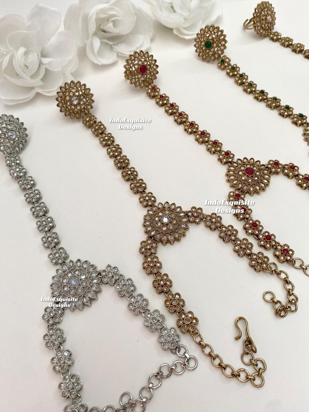 Polki Hand Pieces/reverse AD Hath Panja/ring Attached With Bracelet ...