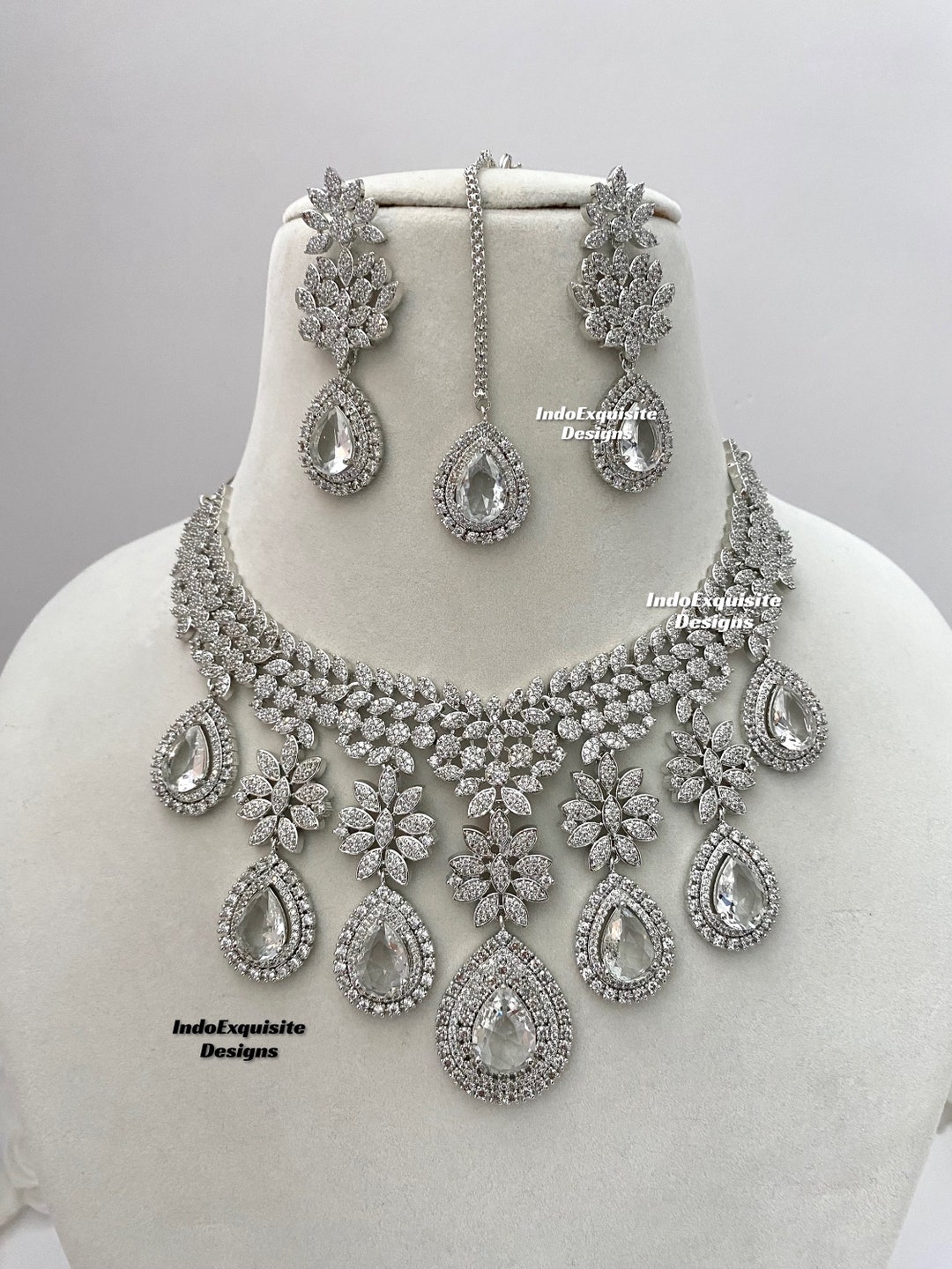 Elegant American Diamond Necklace Set/ Reception Jewelry/ Bollywood ...