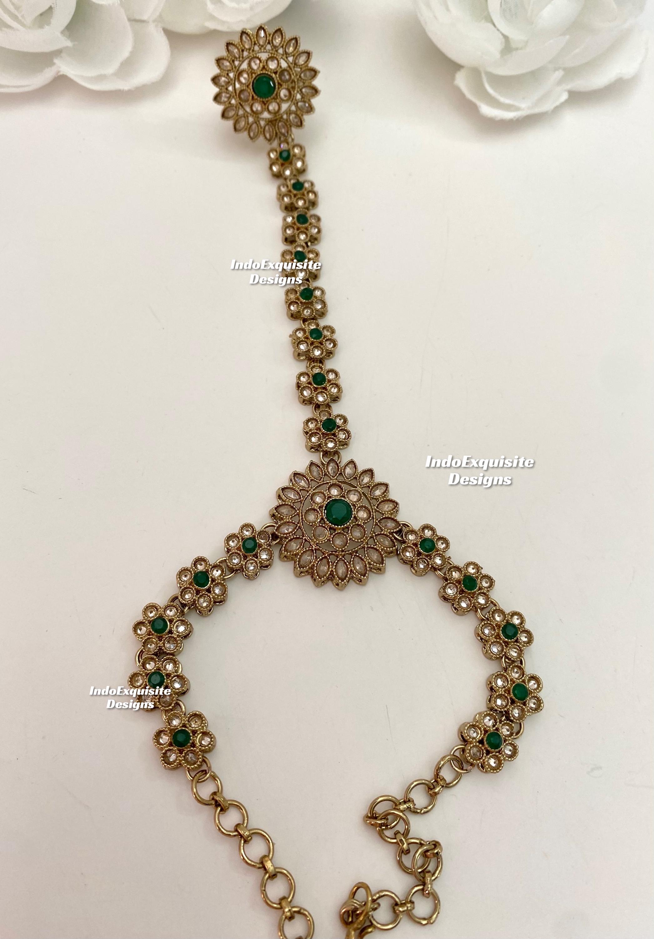 Polki Hand Pieces/reverse AD Hath Panja/ring Attached With Bracelet ...