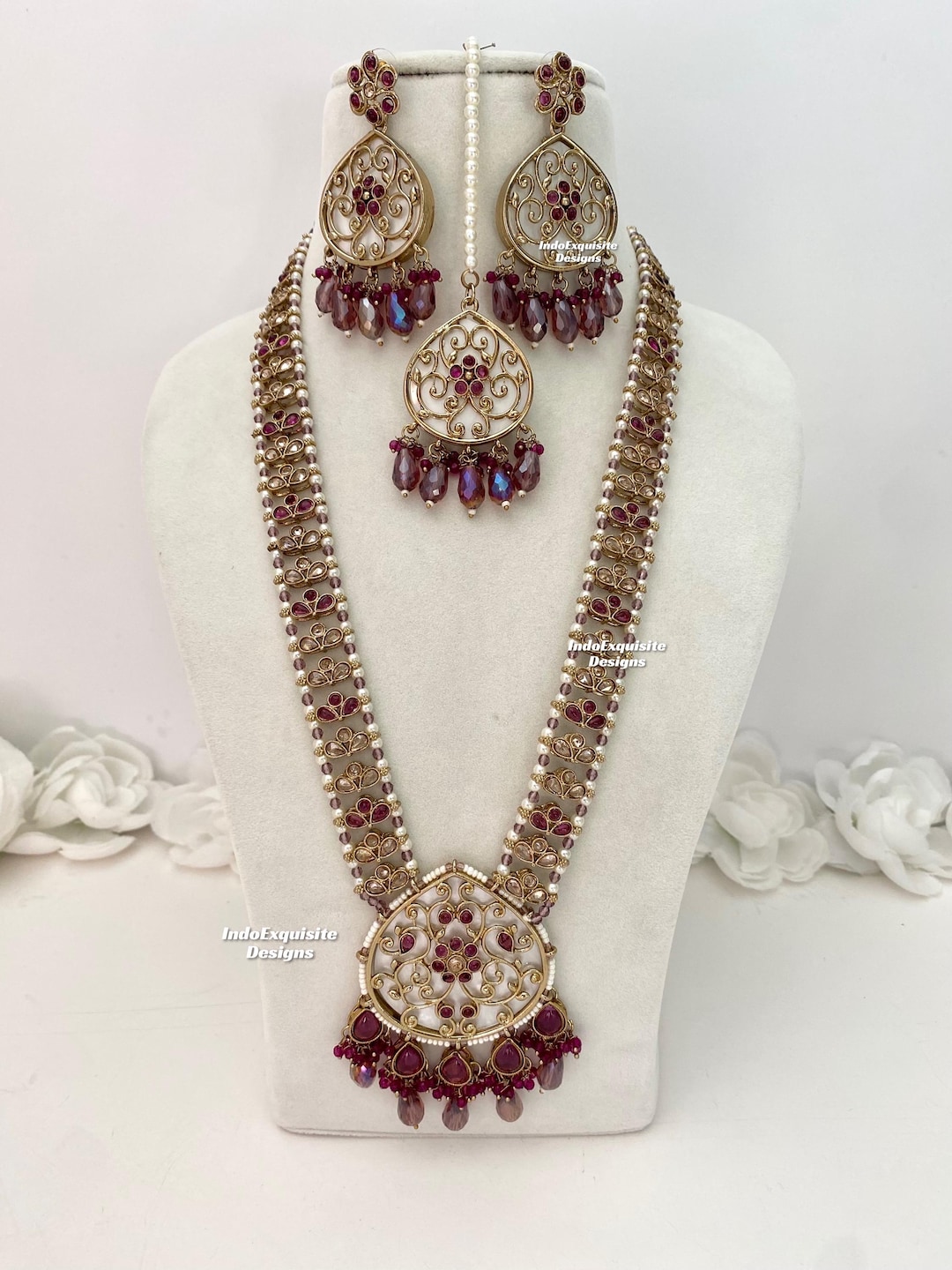 Designer MOP Polki Raani Haar/pink Long Necklace/indian Jewelry/ High ...