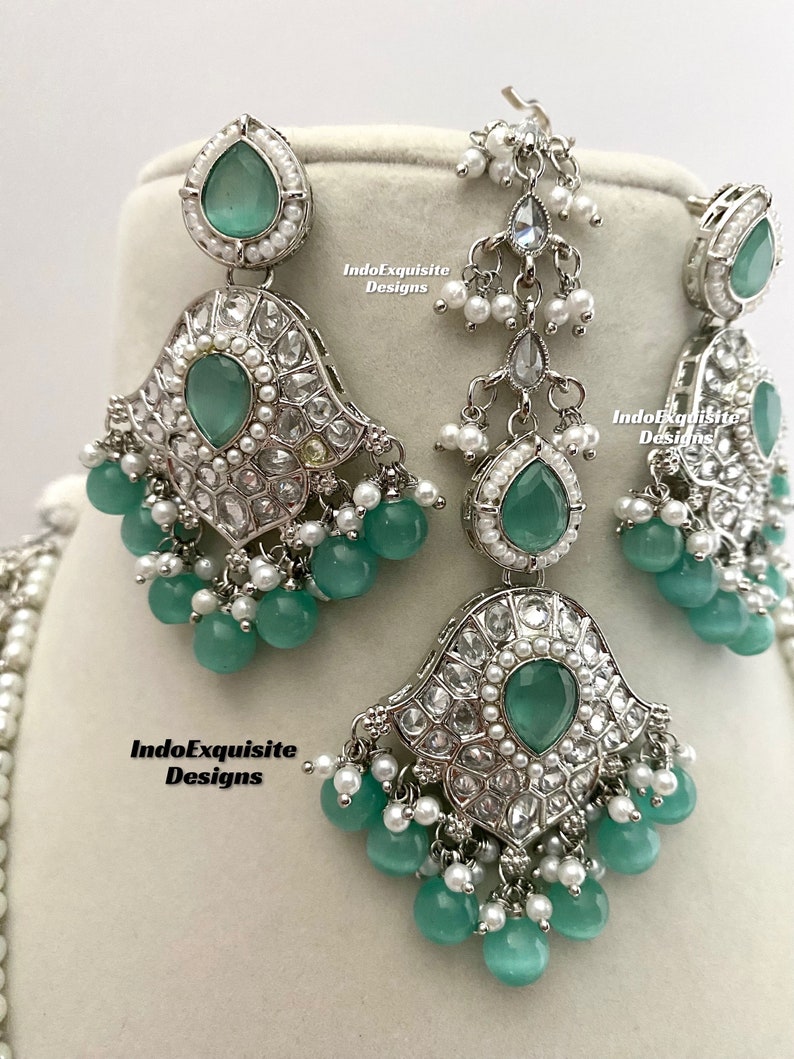 Silver Color Polki Raani Haar/mint Teal Color/indian Jewelry/ Bollywood ...