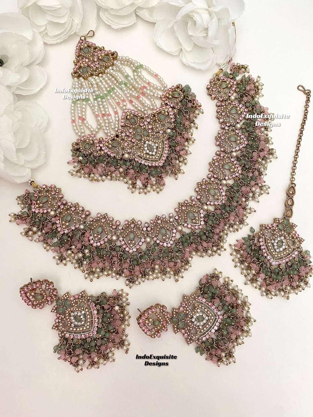 Elegant Antique Gold Pakistani Necklace Set/pakistani Bridal Set With ...