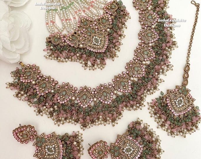 Elegant Antique Gold Pakistani Necklace Set/pakistani Bridal Set With ...