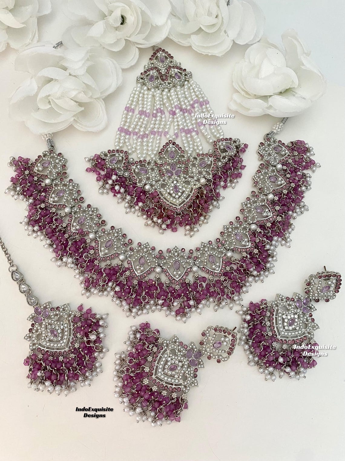Elegant Silver Color Pakistani Necklace Set/pakistani Bridal Set With ...