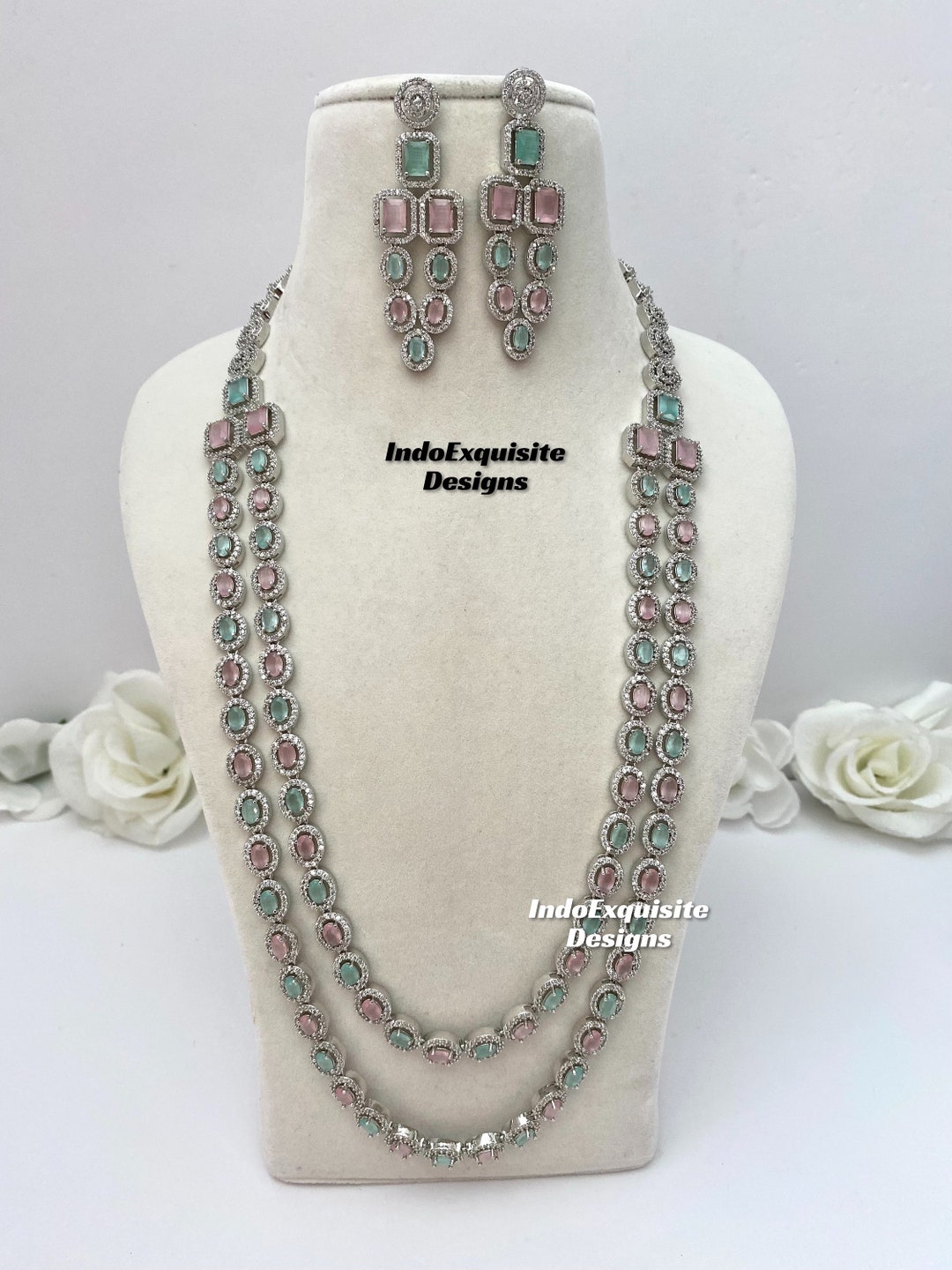 American Diamond Pink/mint Rani Haar Set / CZ Rani Haar/indian - Etsy