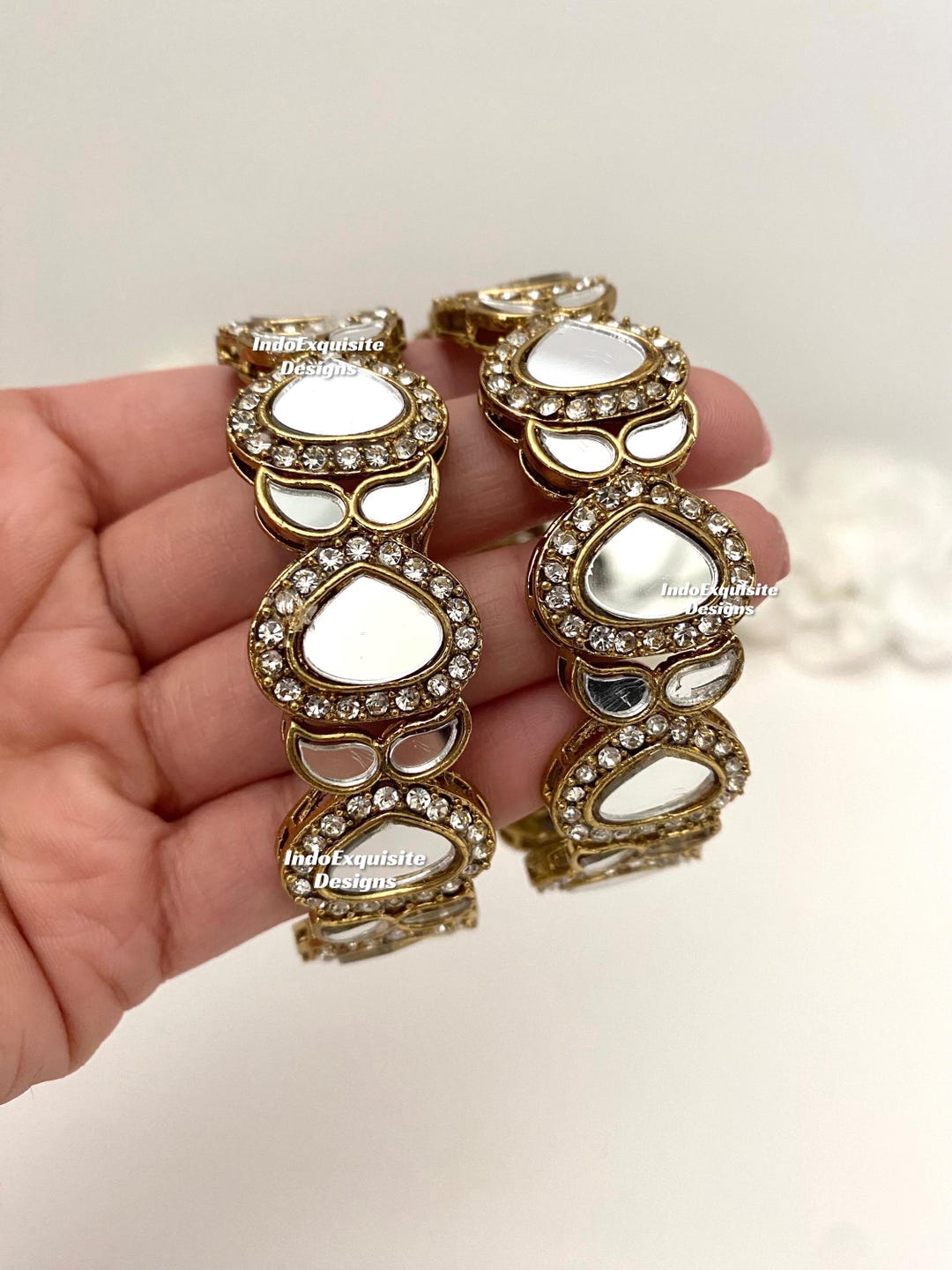 Mirror Antique Gold Bangles/kade /elegant Mirror Bangles/ Bridal ...