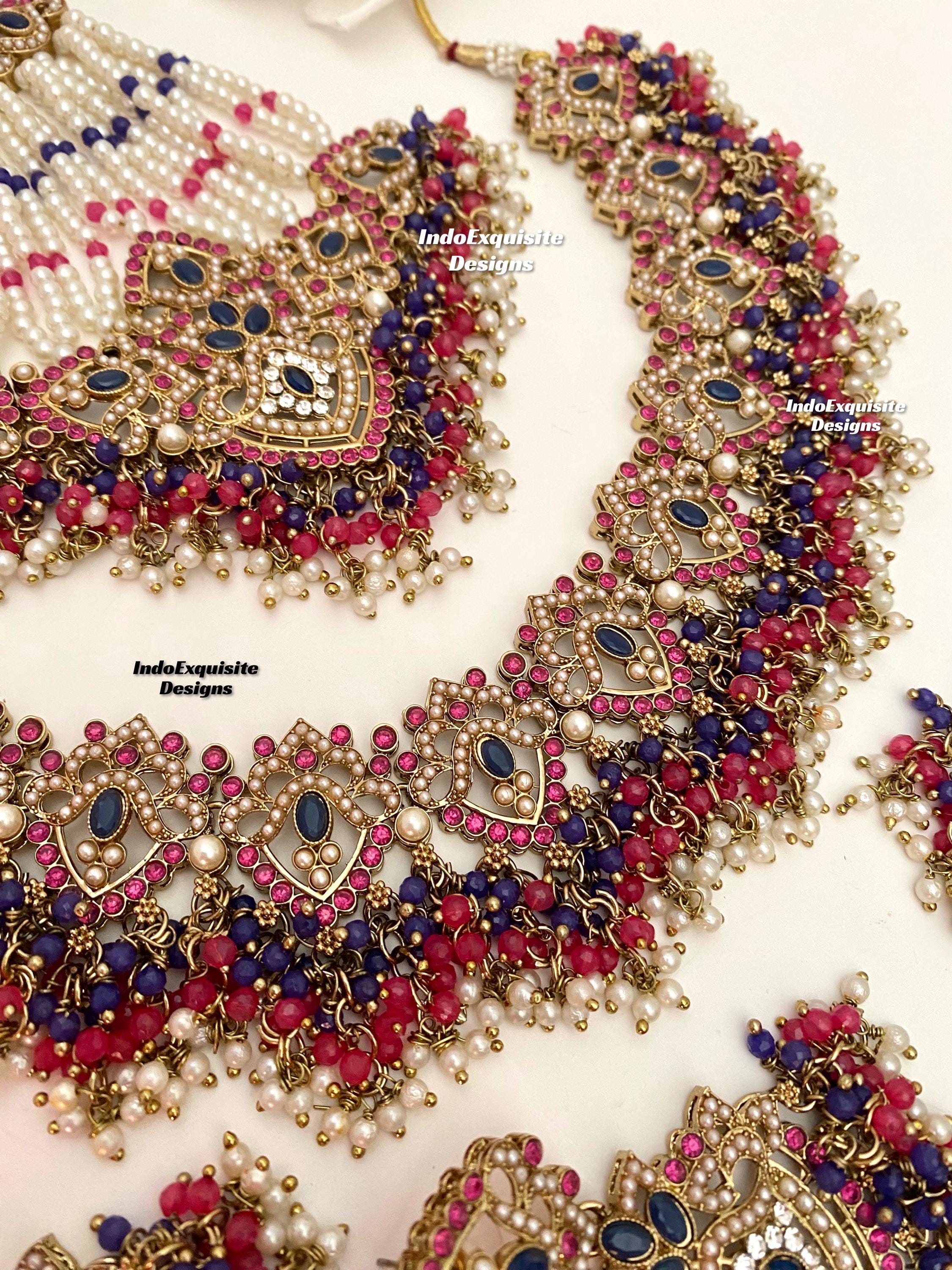 Elegant Antique Gold Pakistani Necklace Set/pakistani Bridal Set With ...