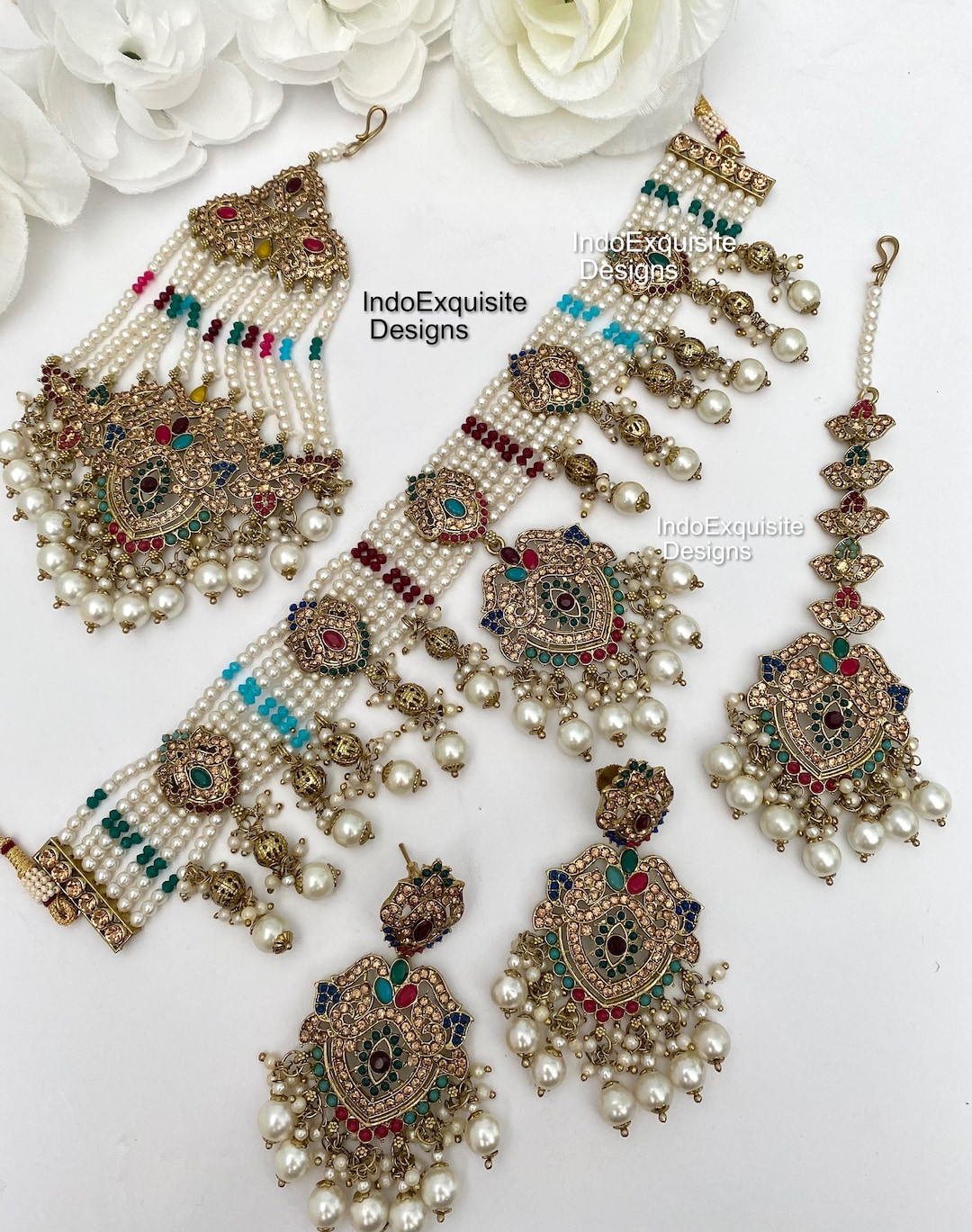 Elegant Antique Gold Multi Color Pakistani Choker Set/pakistani Bridal ...