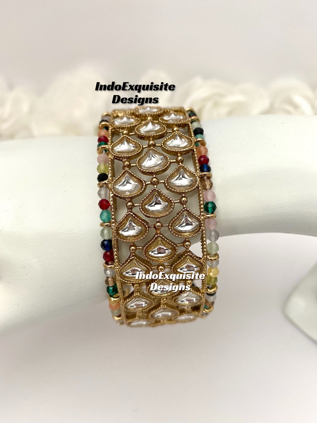 Bollywood Style Kundan Wide Kade/ Bracelet (single Pc)/multi Color Kade ...