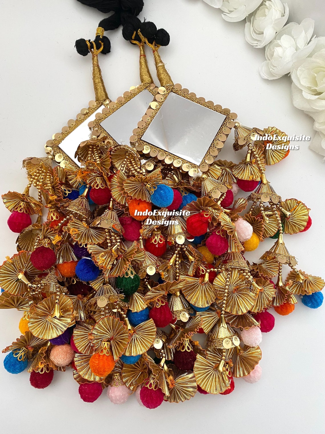 Indian/punjabi Golden and Multi Color Big Mirrors Heavy Look Paranda ...