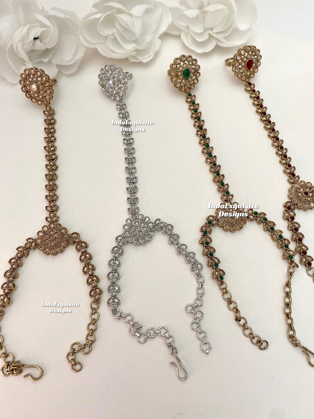 Polki Hand Pieces/reverse AD Hath Panja/ring Attached With Bracelet ...