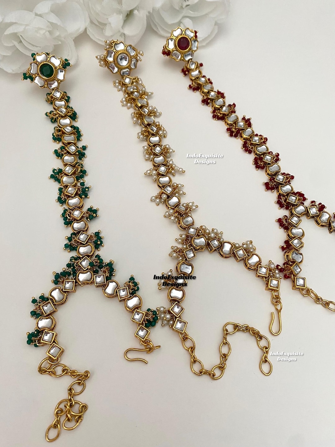 Elegant Kundan Hand Piece/hath Panja/ring Attached With Bracelet ...