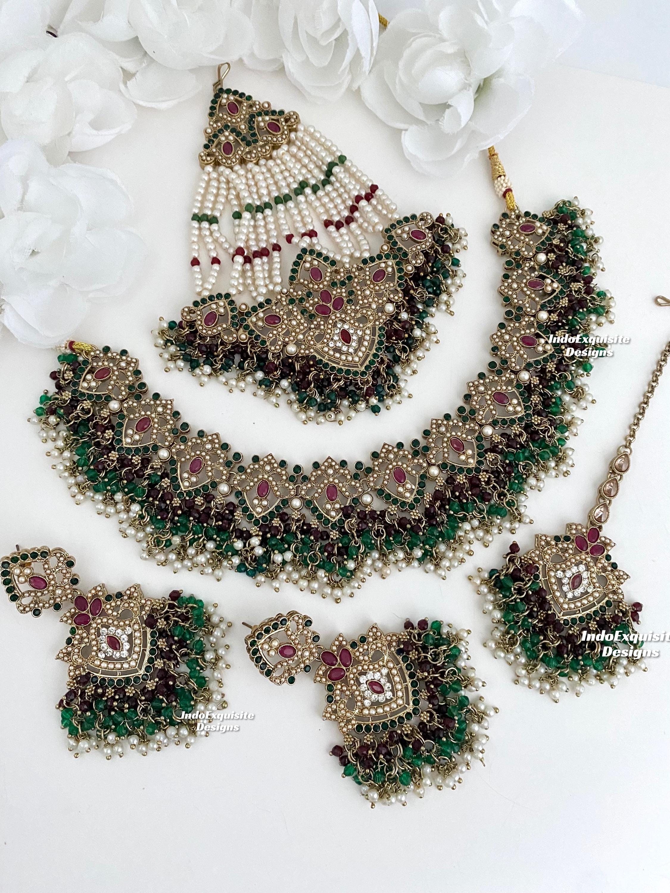 Elegant Antique Gold Pakistani Necklace Set/pakistani Bridal Set With ...