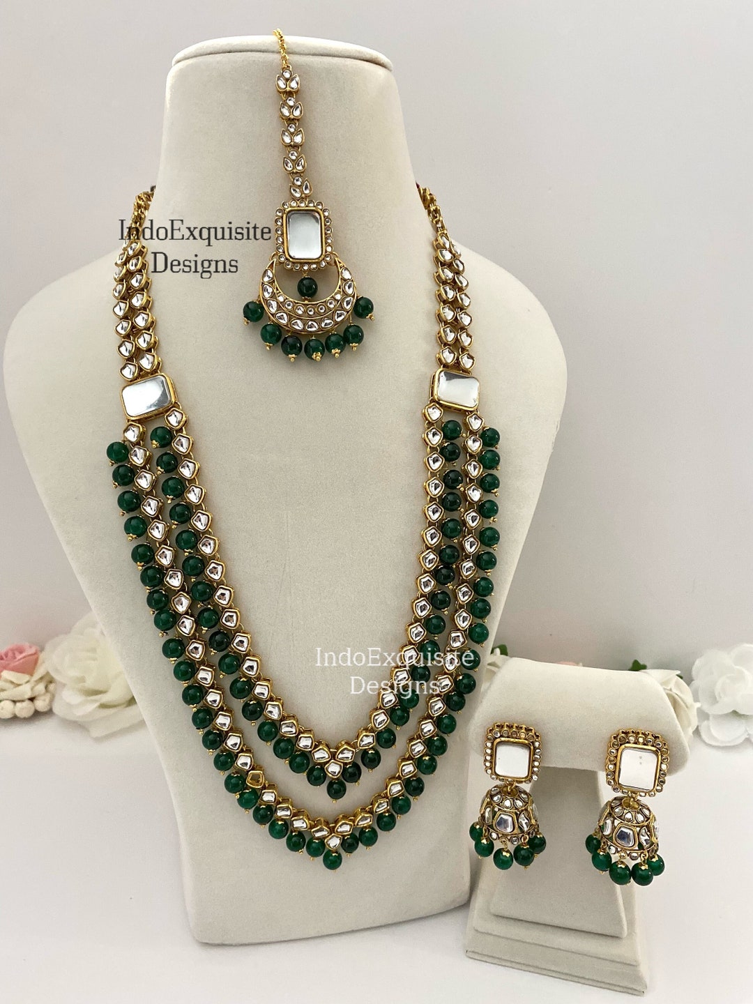 Bollywood Style Kundan Raani Haar/ Green Long Necklace/indian - Etsy
