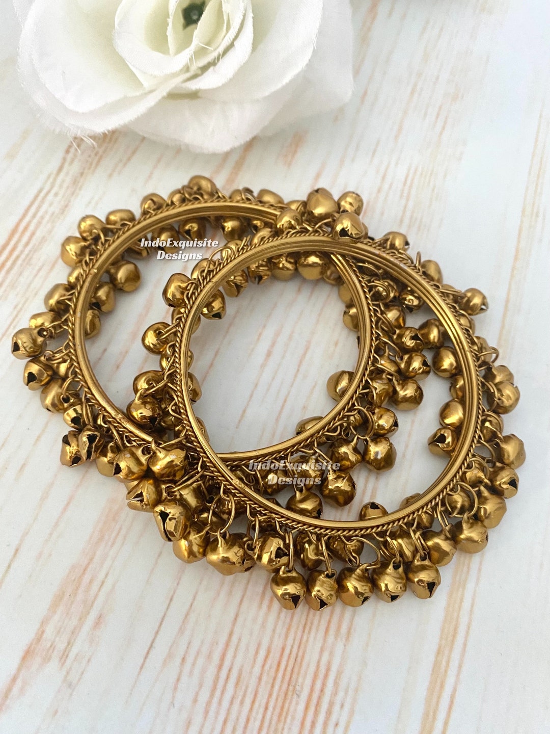 Bangles Ceremony Ghungroo Kade in Antique Gold (2 Pc)/ Bridal Bangles ...