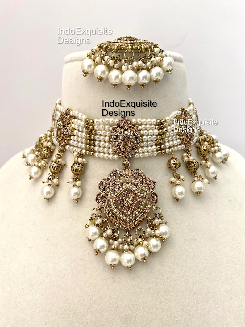 Elegant Antique Gold Pakistani Choker Set/pakistani Bridal Set - Etsy