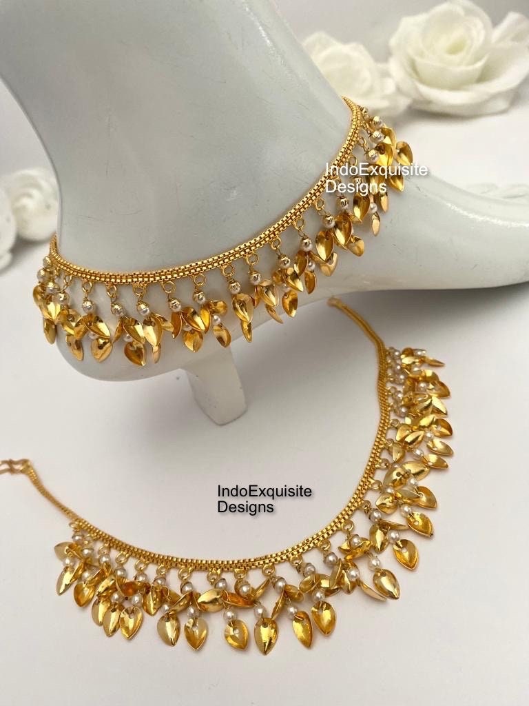 Gold Plated Anklets/payal/ Punjabi Jhanjra With Pipal Patti/indian ...