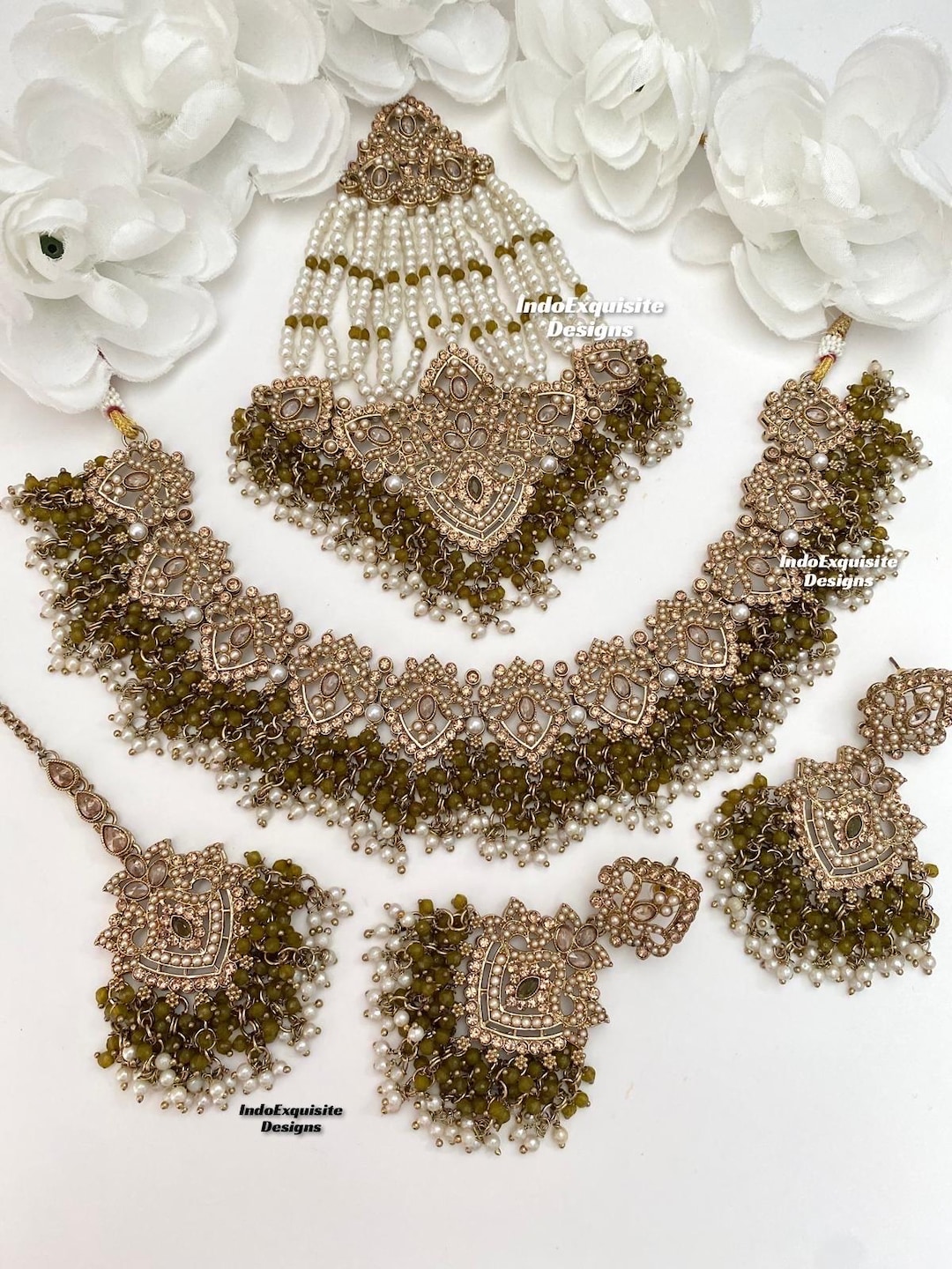 Elegant Antique Gold Pakistani Necklace Set/pakistani Bridal Set With ...