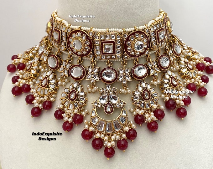 Kundan Choker Set in Marron Color/indian Jewelry/kundan Polki Necklace ...