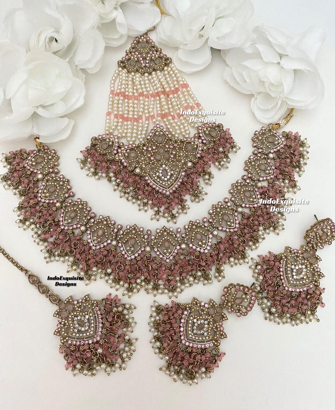Elegant Antique Gold Pakistani Necklace Set/pakistani Bridal Set With ...