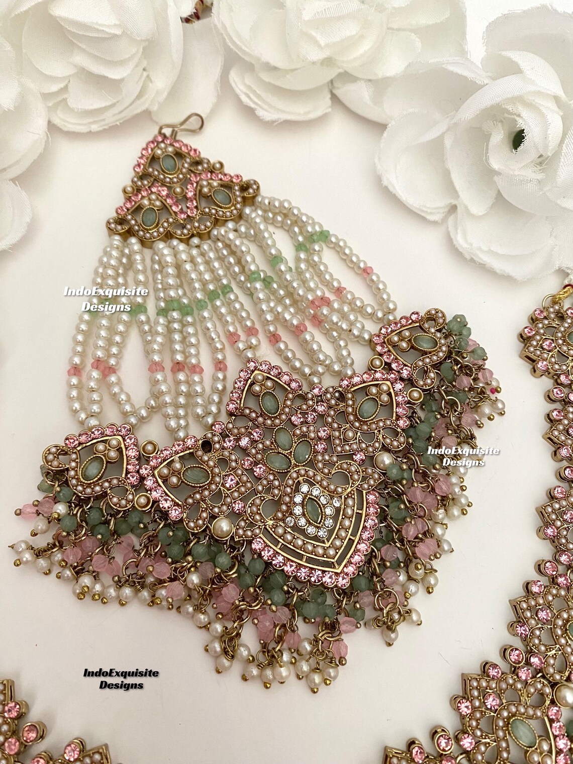 Elegant Antique Gold Pakistani Necklace Set/pakistani Bridal Set With ...