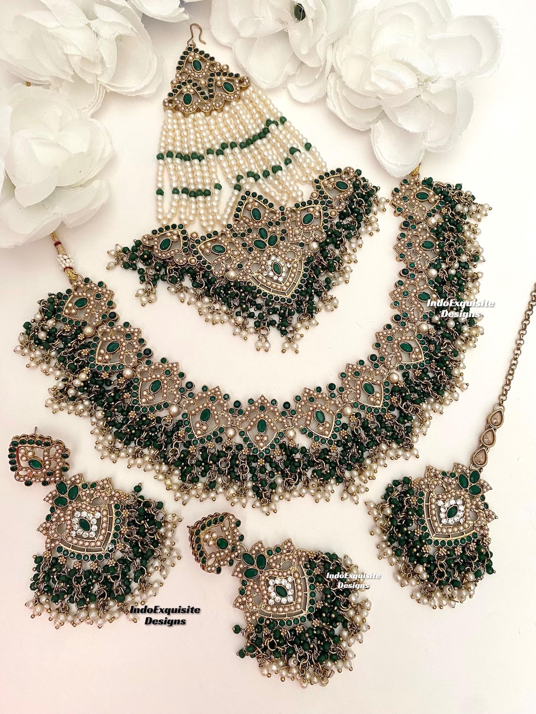 Elegant Antique Gold Pakistani Necklace Set/pakistani Bridal Set With ...