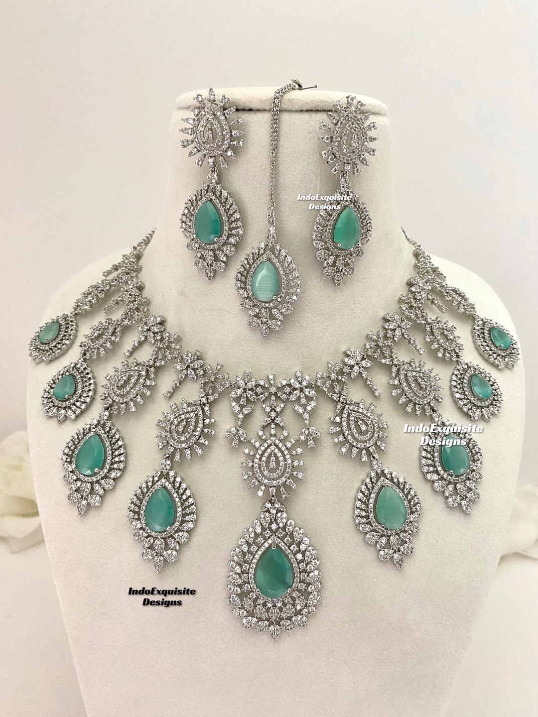 Elegant American Diamond Necklace Set/ Reception Jewelry/ Bollywood ...
