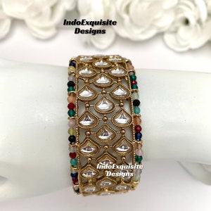 Bollywood Style Kundan Wide Kade/ Bracelet (single Pc)/multi Color Kade ...