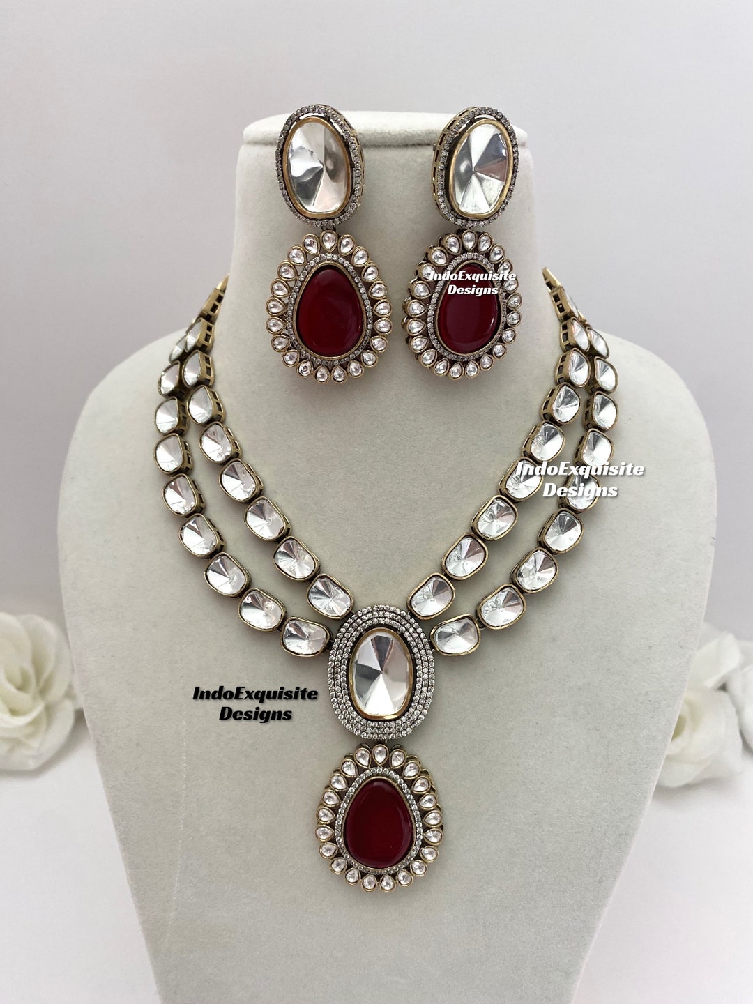 Premium Quality Tyani Inspired Uncut Kundan Moissanite Necklace Set ...