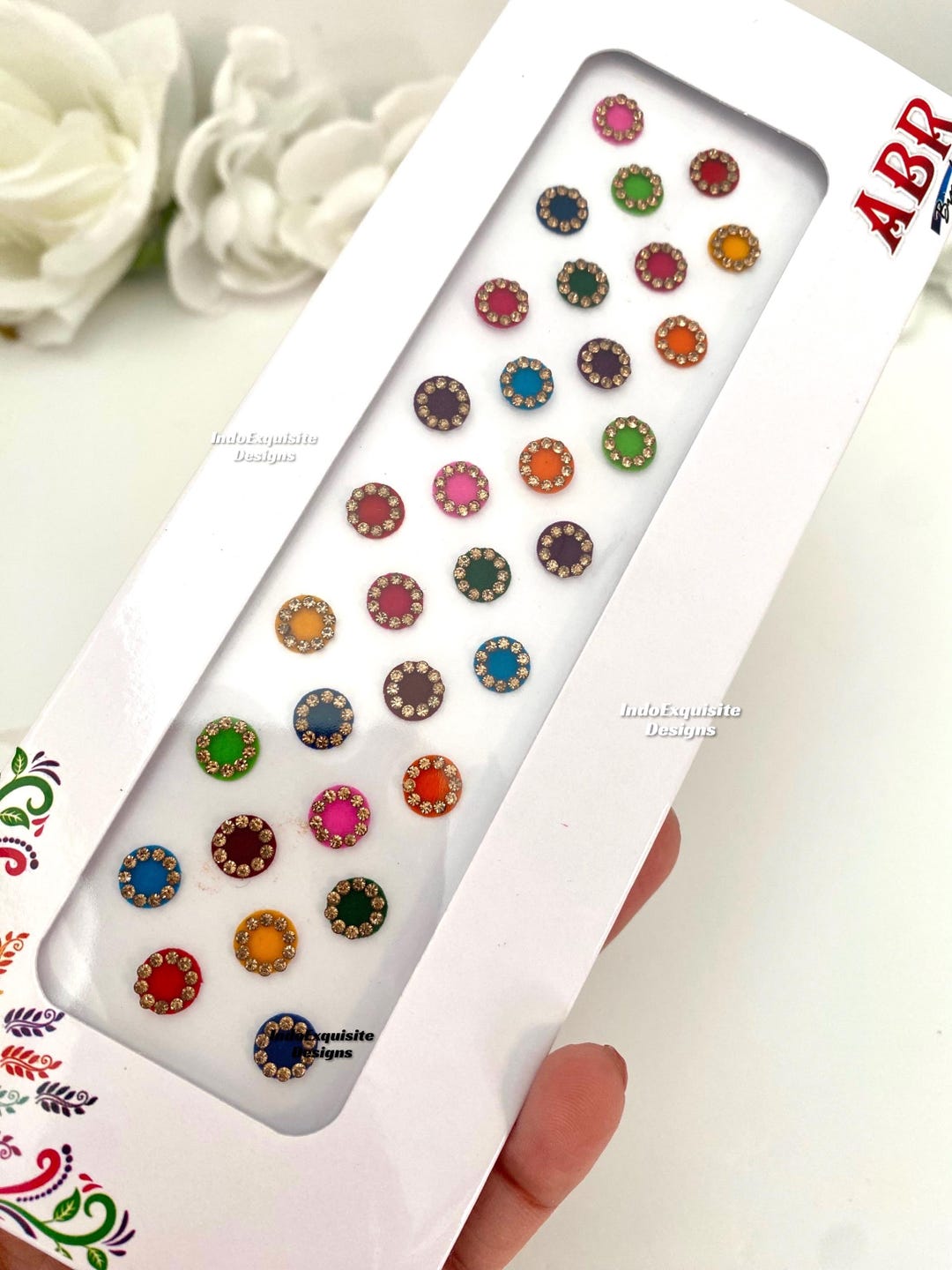 Indian Round Bindi Card With Stones Border/kumkum Sticker/forehead ...