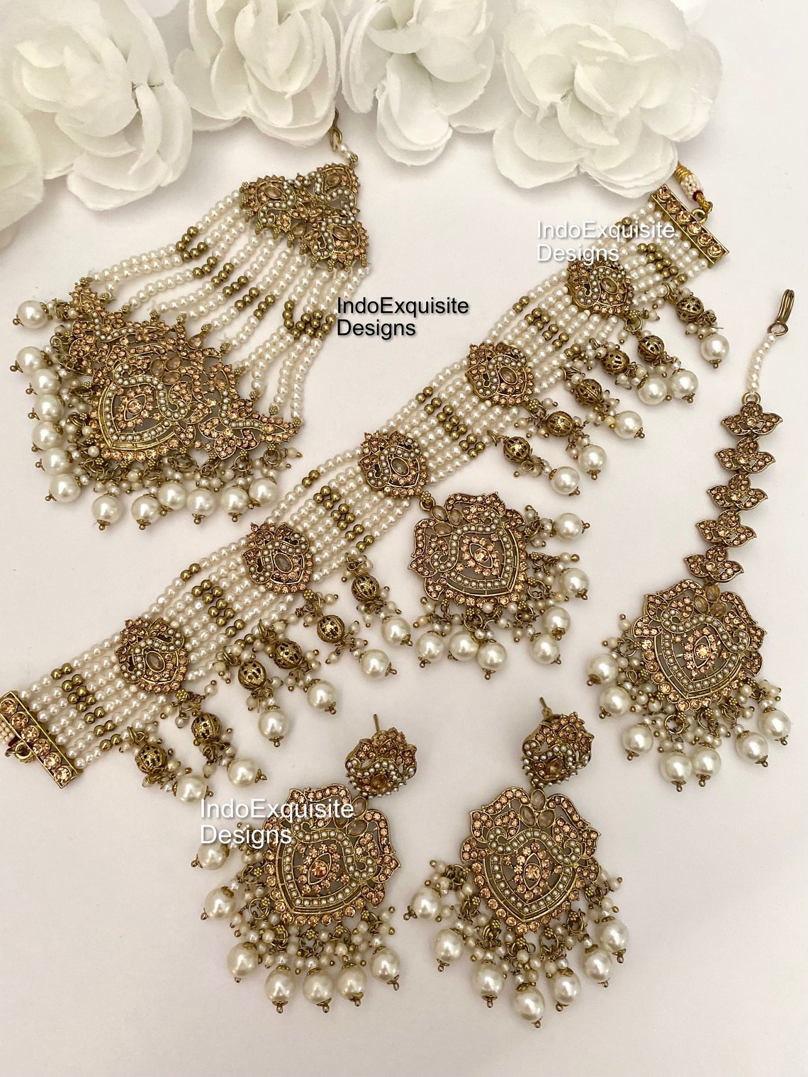 Elegant Antique Gold Pakistani Choker Set/pakistani Bridal Set - Etsy