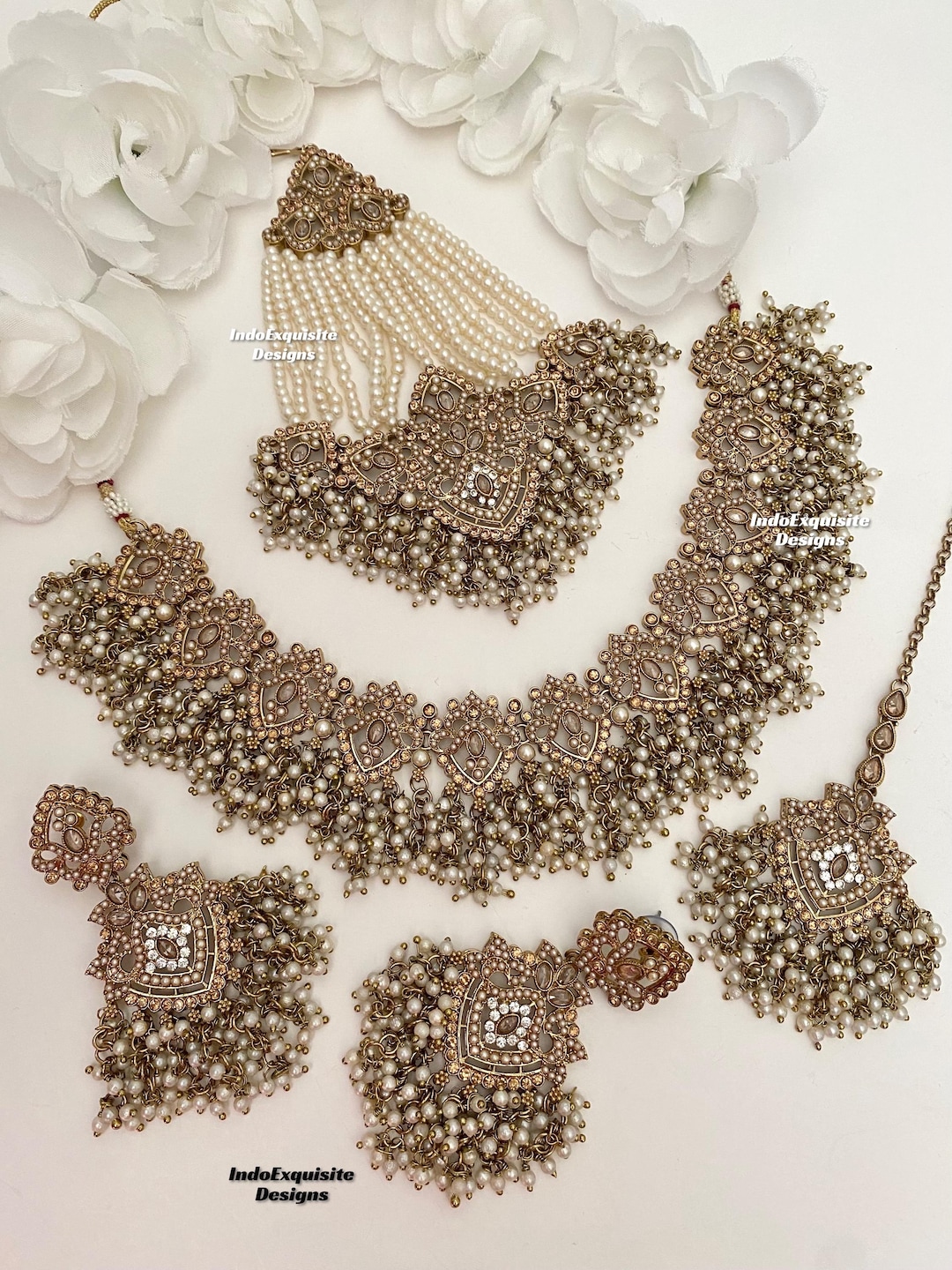 Elegant Antique Gold Pakistani Necklace Set/pakistani Bridal Set With ...
