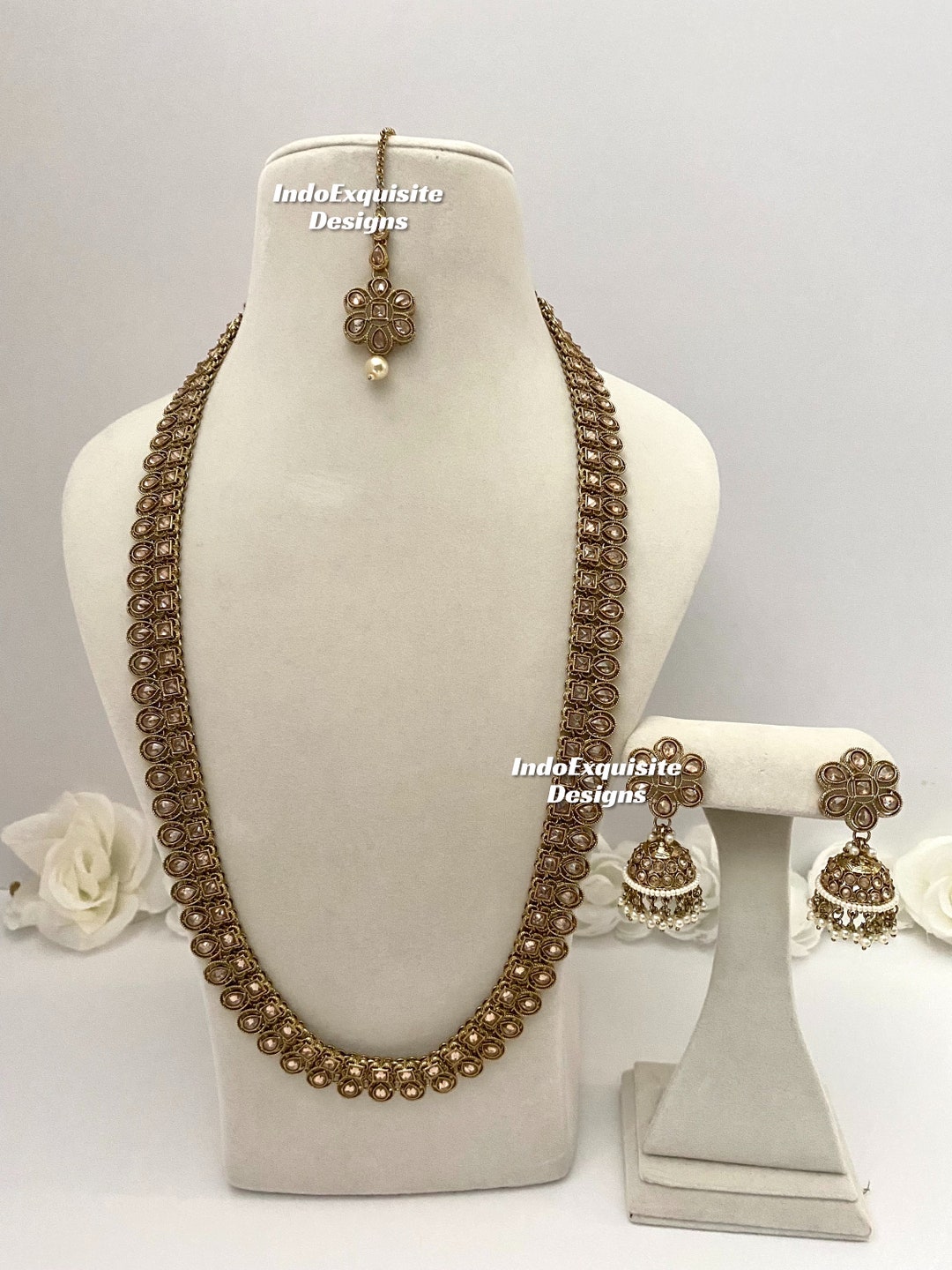 Antique Gold Polki Raani Haar/ Long Necklace Set/ Indian Jewelry/ High ...