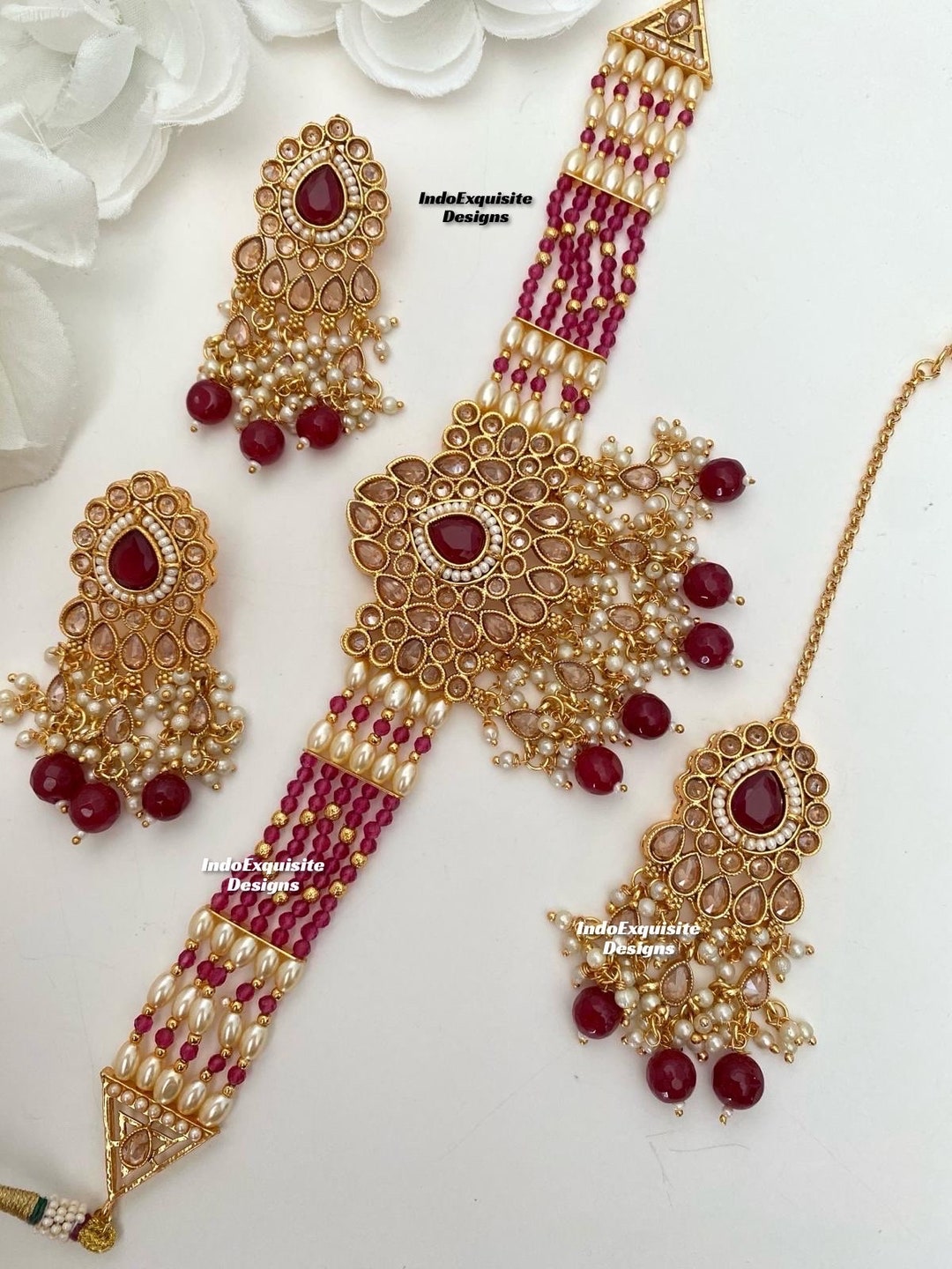 Premium Quality Gold Plated Polki Pearls Choker Set/indian Jewelry ...