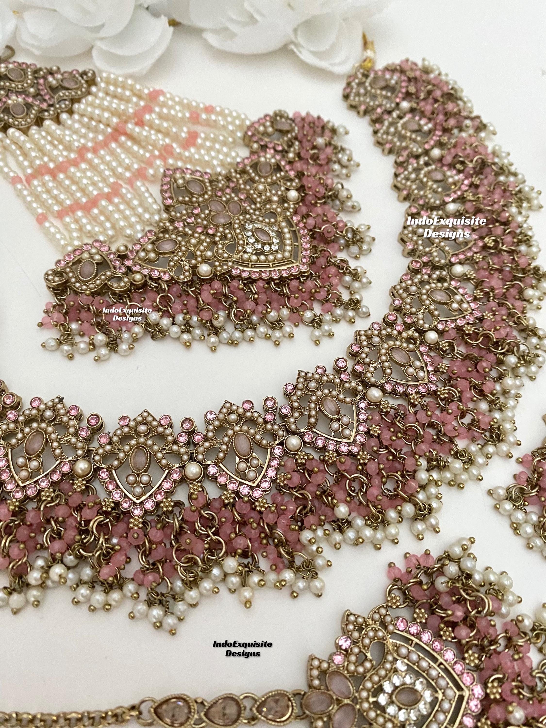 Elegant Antique Gold Pakistani Necklace Set/pakistani Bridal Set With ...