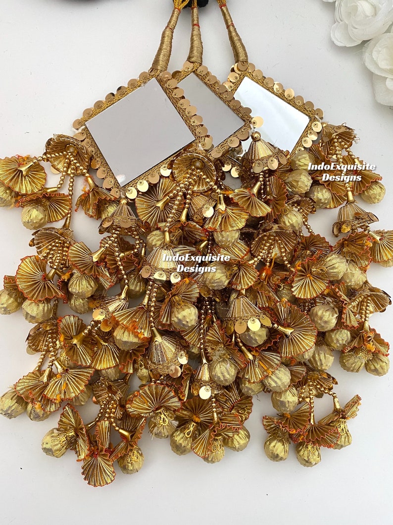 Indian/punjabi Golden and Multi Color Big Mirrors Heavy Look Paranda ...