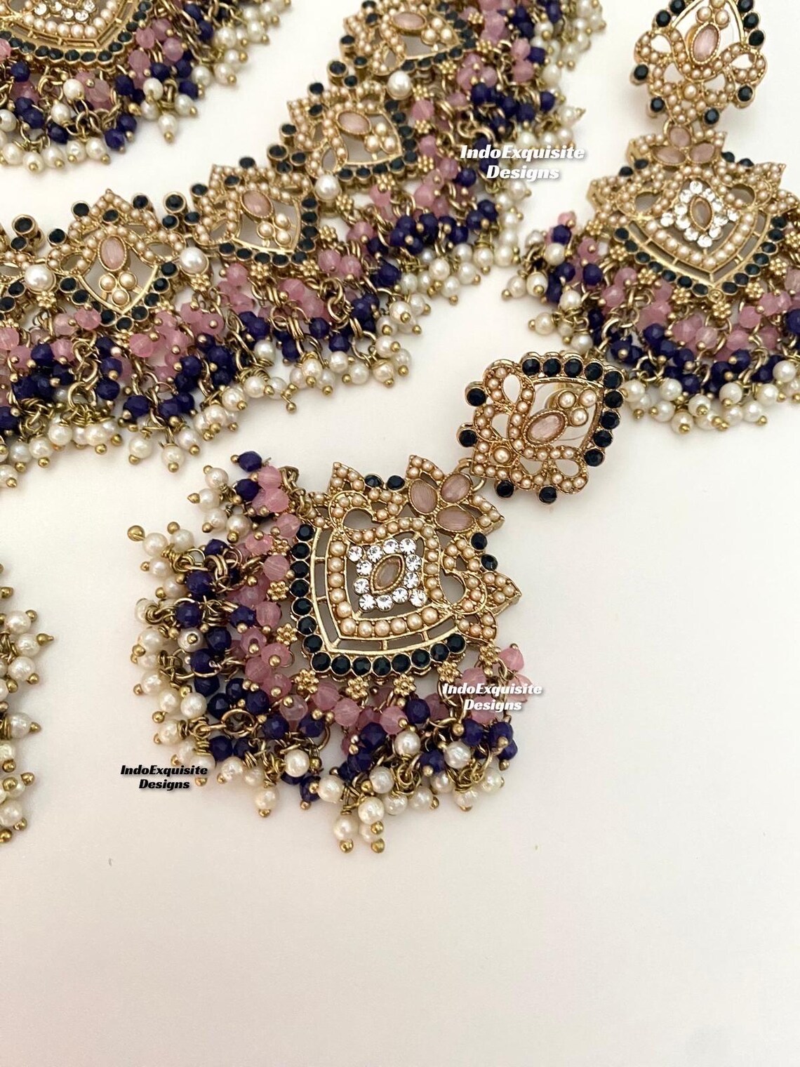 Elegant Antique Gold Pakistani Necklace Set/pakistani Bridal Set With ...