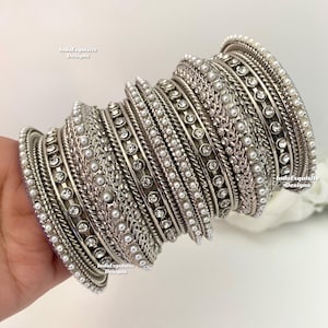 Silver Color Bangles Set/pearls and Stones Kade Set/indian Wedding ...