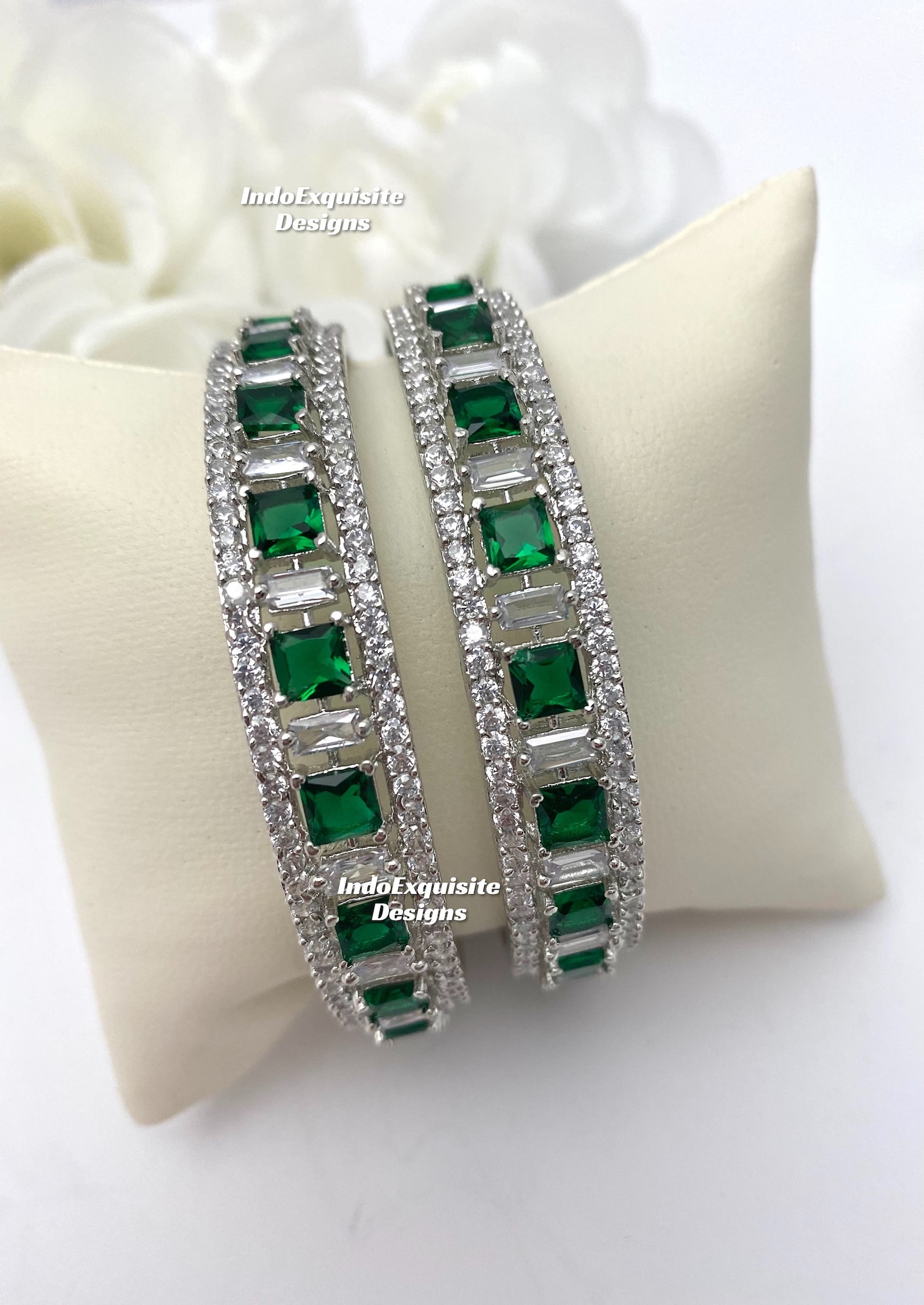 Silver Green American Diamond Kade/ad Kangan/cz Kangan/indian Wedding ...