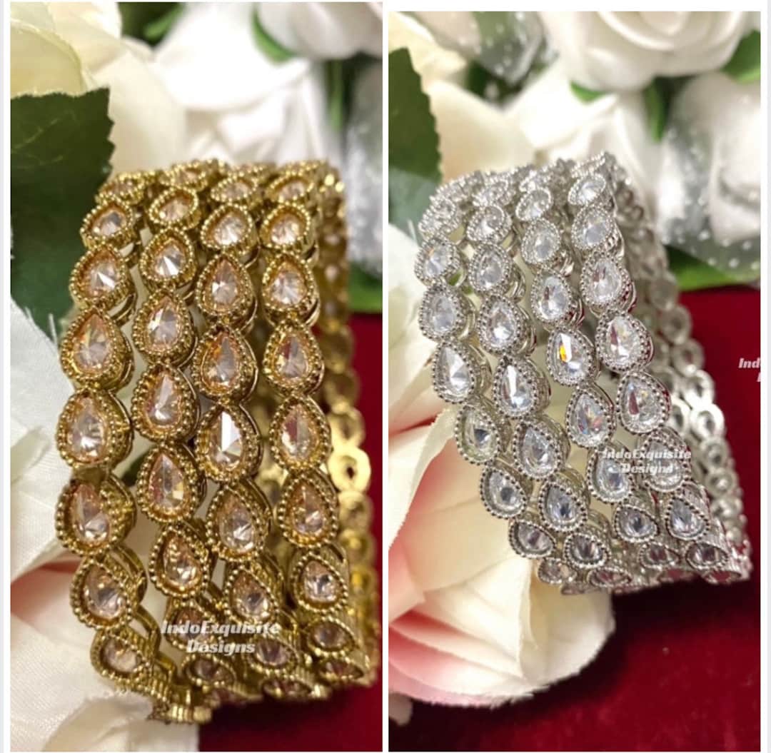 Antique Polki Bangles/silver Polki Bangles 4 Pc/ Indian Wedding Jewelry/ Indian Bangles/ Kangan ...