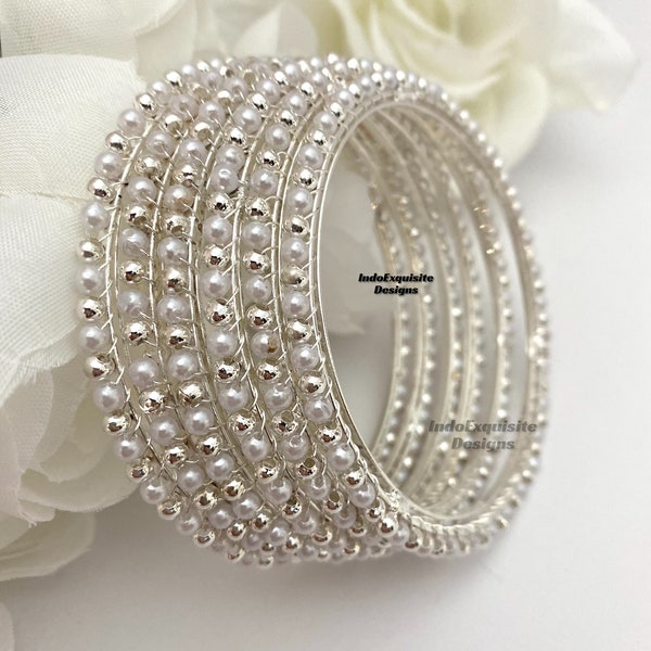 White Bridal Bangles - Etsy