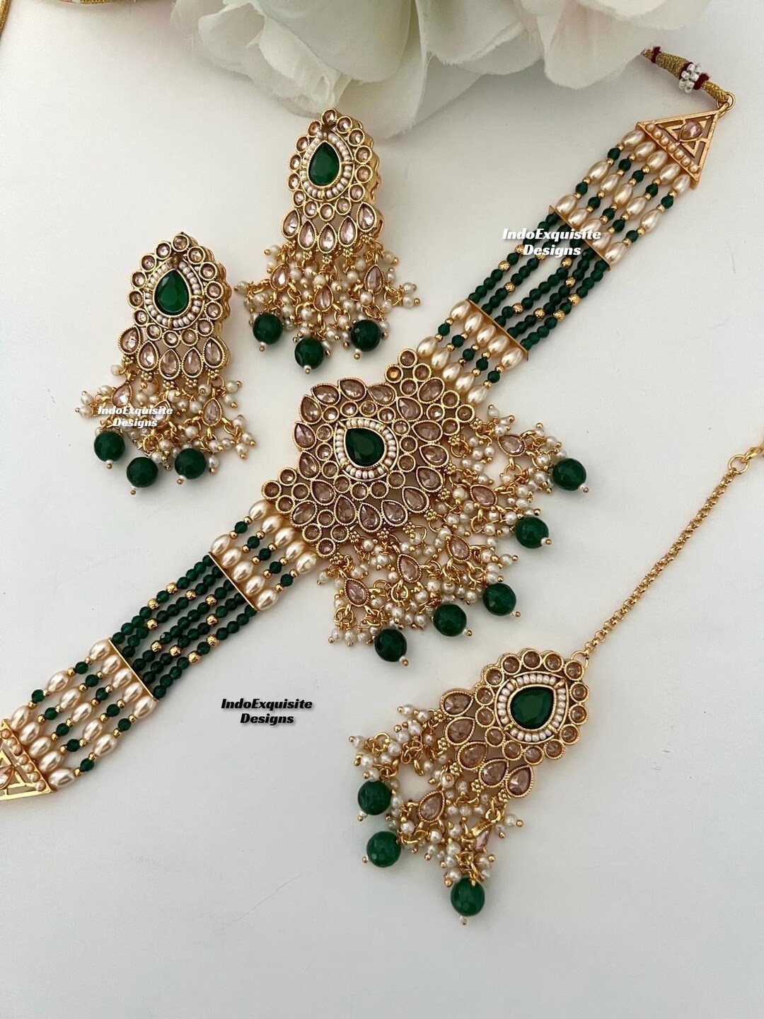 Premium Quality Gold Plated Polki Pearls Choker Set/indian Jewelry ...